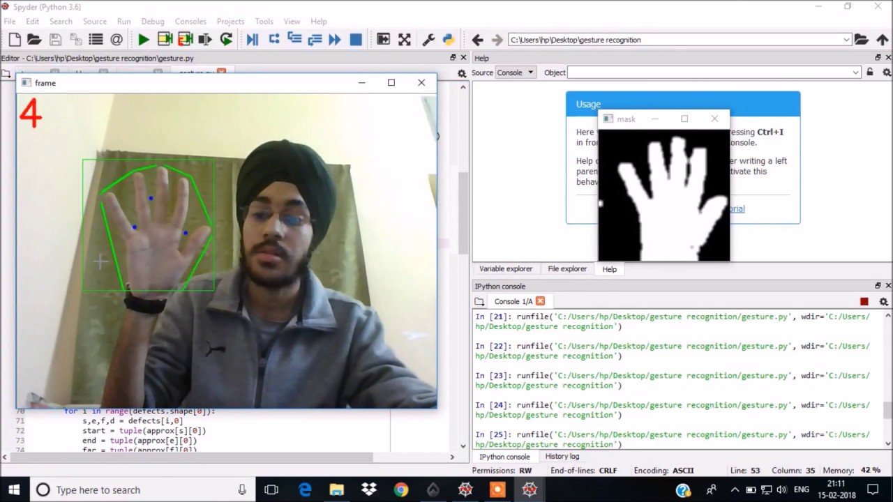 Hand gesture recognition using python and opencv
