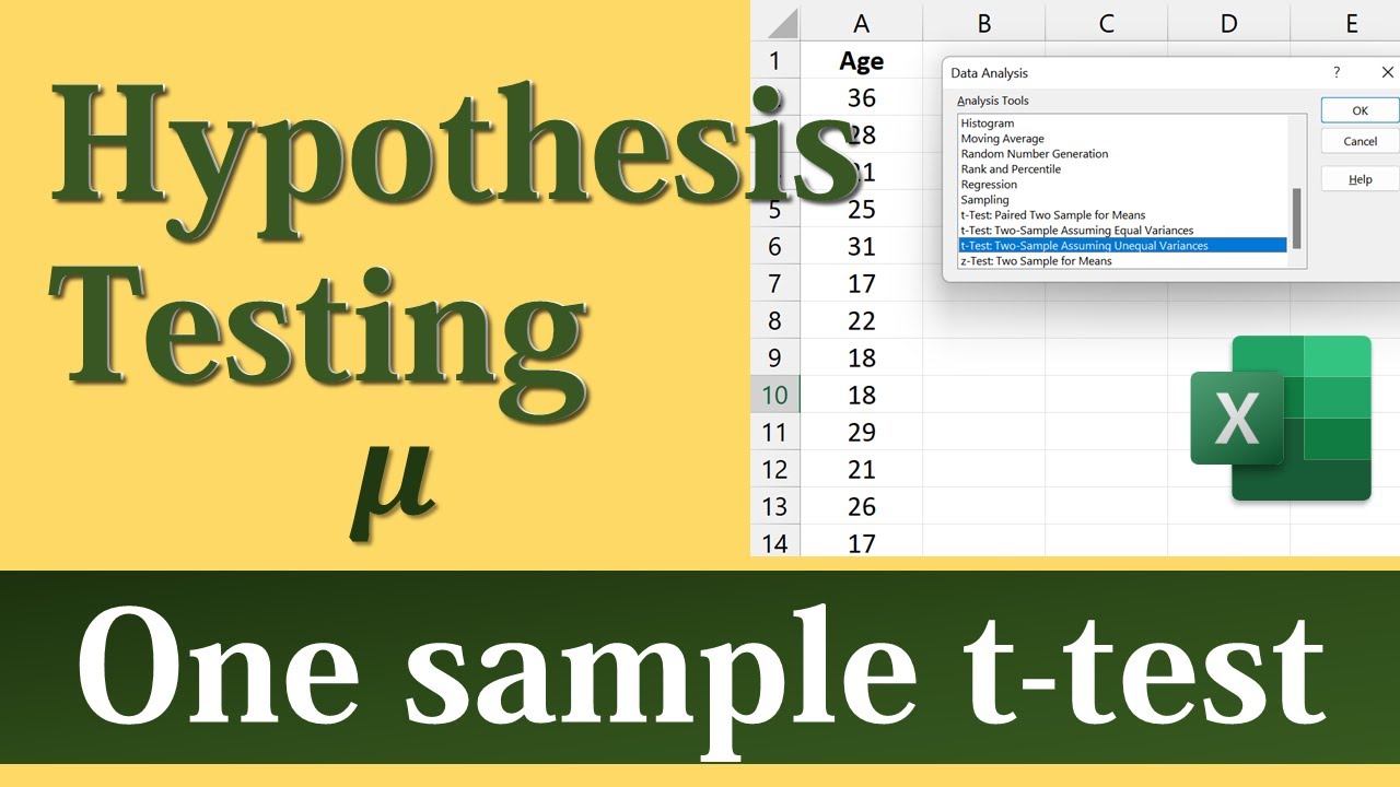 Hypothesis t-test for One Sample Mean using Excel’s Data Analysis