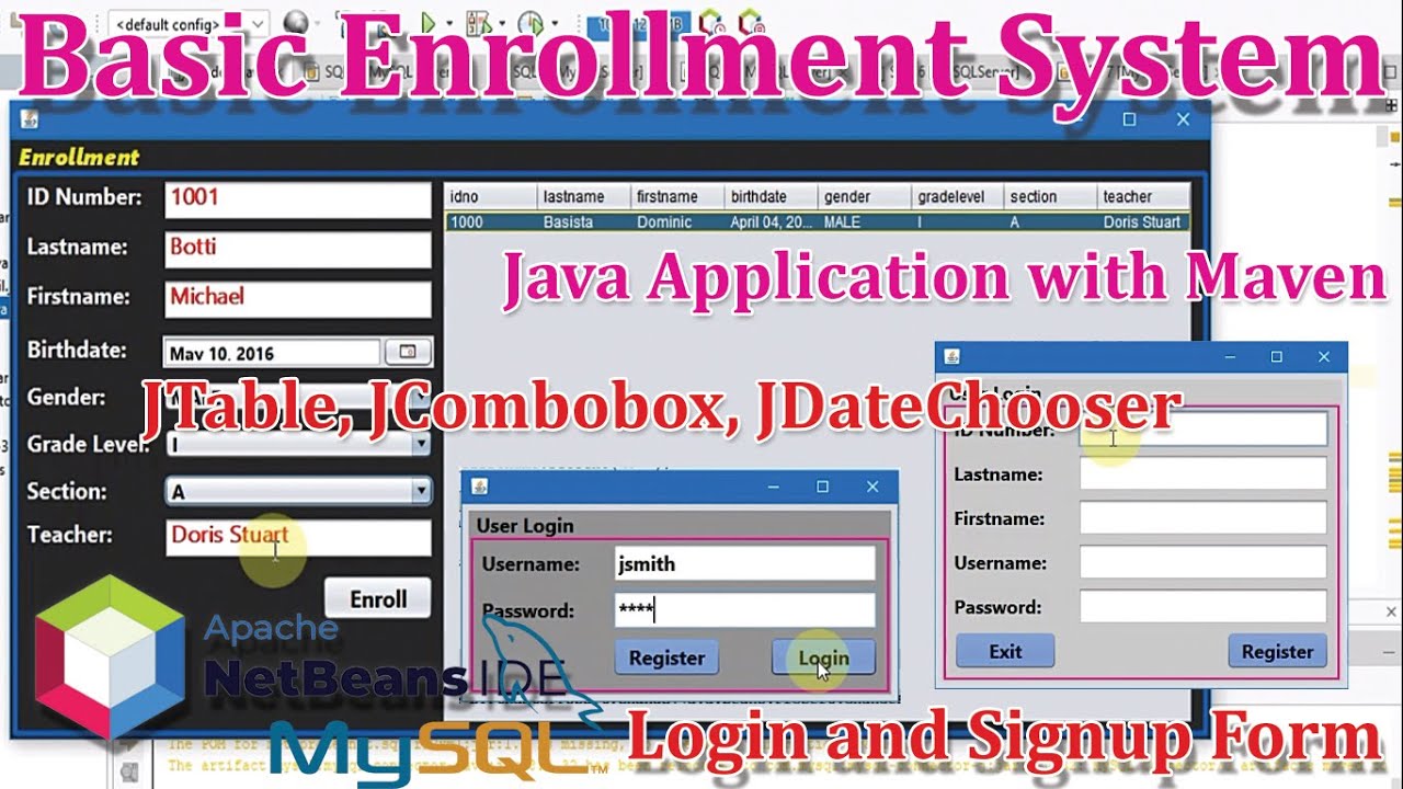 Java Maven project - Netbeans 16 w/ MySQL Server Database - Basic Program - Basic Enrollment System