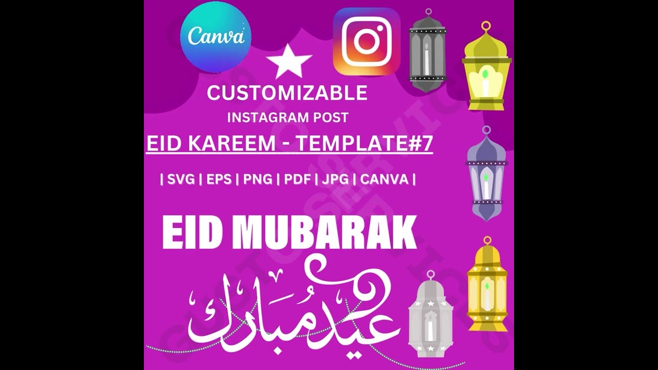 Eid Mubarak Canva Template for Instagram Post | Editable 1080x1080 px | 2 Design Options | SVG, EPS