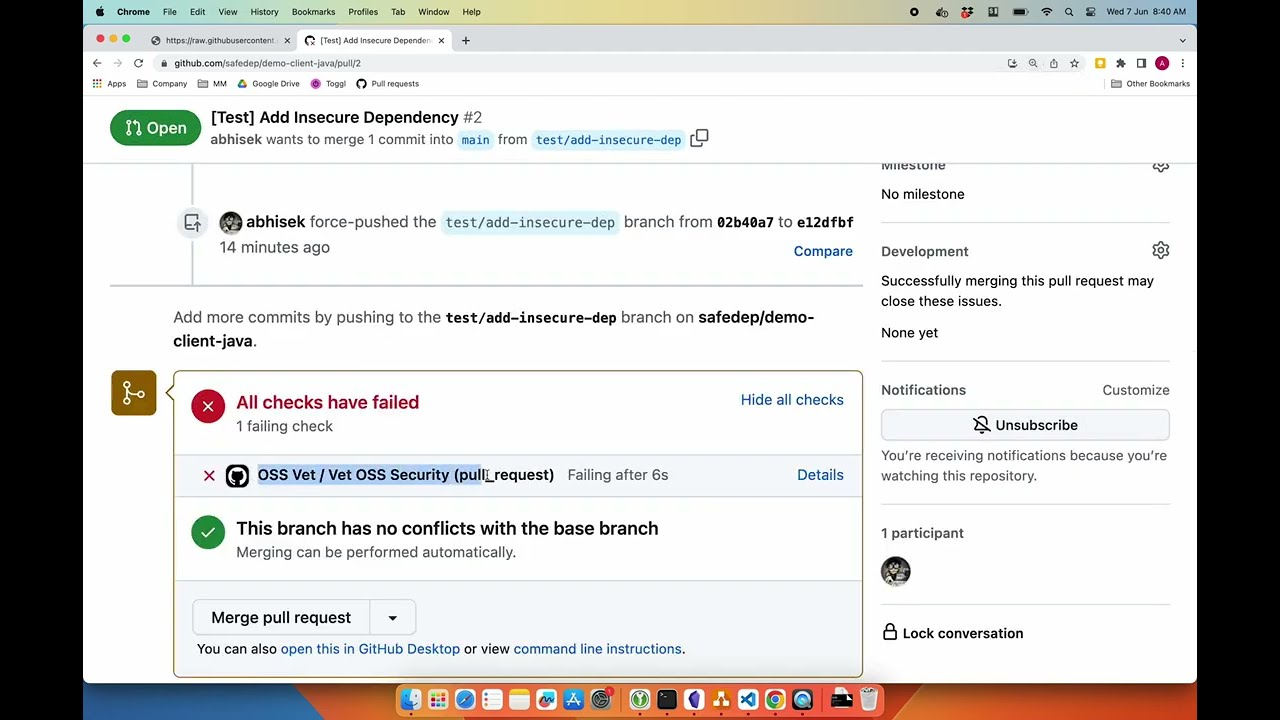 SafeDep vet OSS Library Security Vetting Demo with Github Actions
