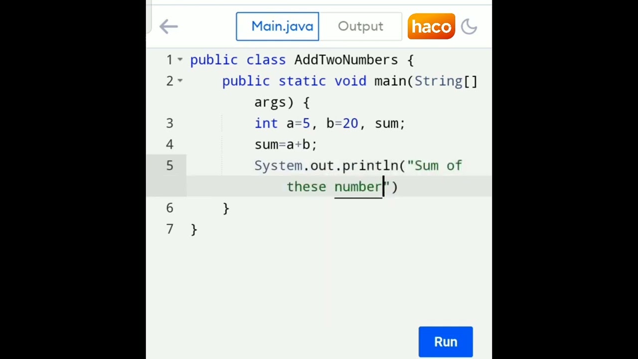 Add two numbers | Java Program | Haco Study
