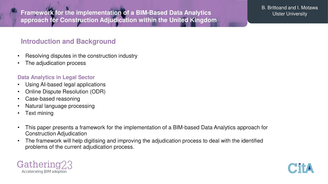 Implementing BIM-Based Data Analytics for Construction Adjudication: Ibrahim Motawa, Ulster Uni