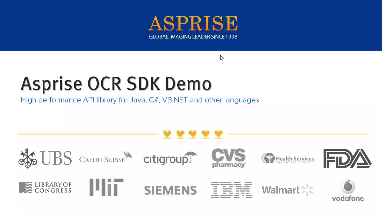 Asprise OCR for Java, C#, VB.NET API Component Library SDK Demo - Royalty-free, unlimited end users