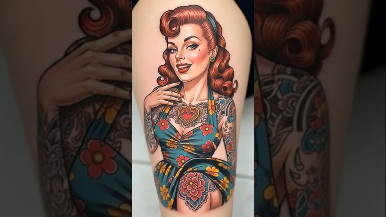 Pinup tattoo designs by Tattoo Metaverse #tattoo #tattoometaverse #pinup #DreamScreenAI