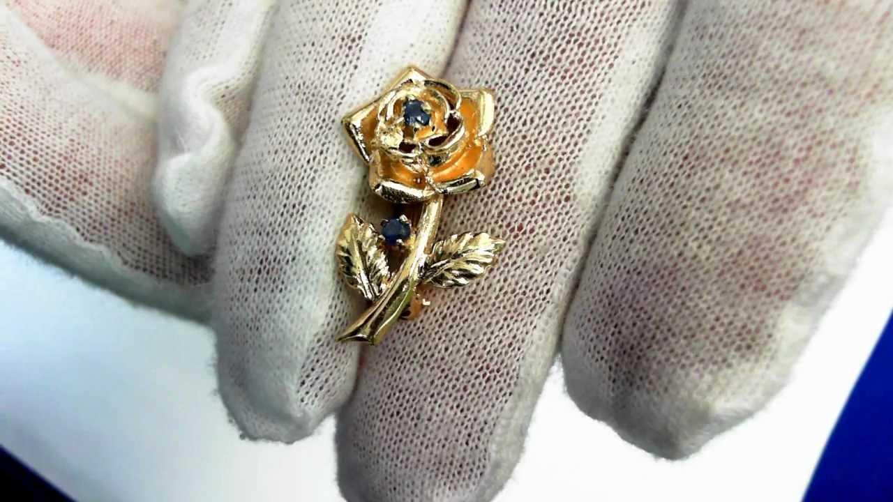 Vintage Mid-Century Stemmed Rose Motif Pin (circa 1950) - 14k