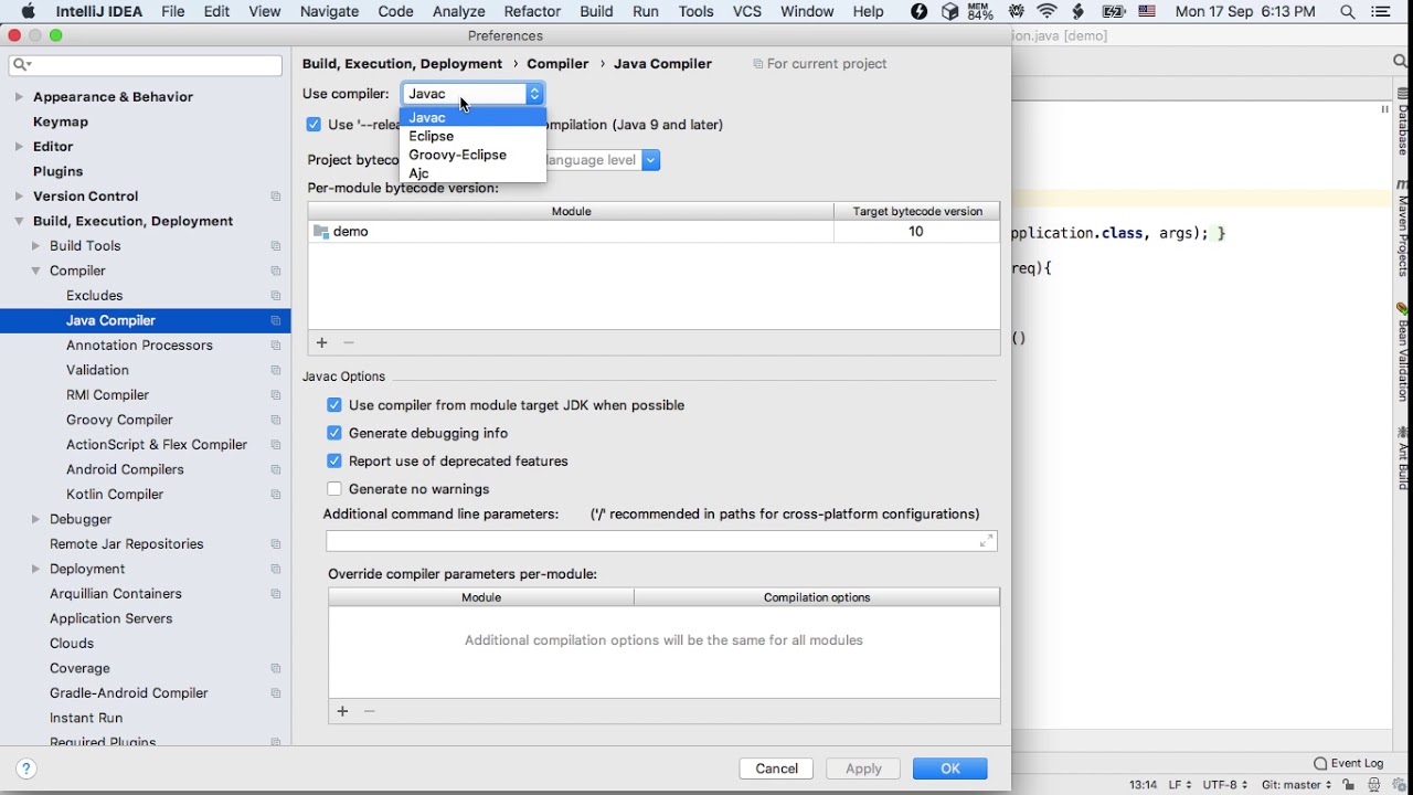 IntelliJ Eclipse Compiler Error