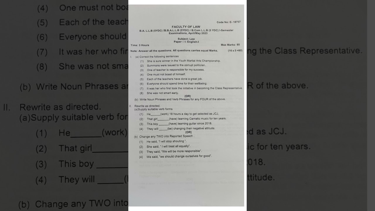 BBA LLB 1 Sem English Frontside #bba #bballb #latestnews #osmaniauniversity