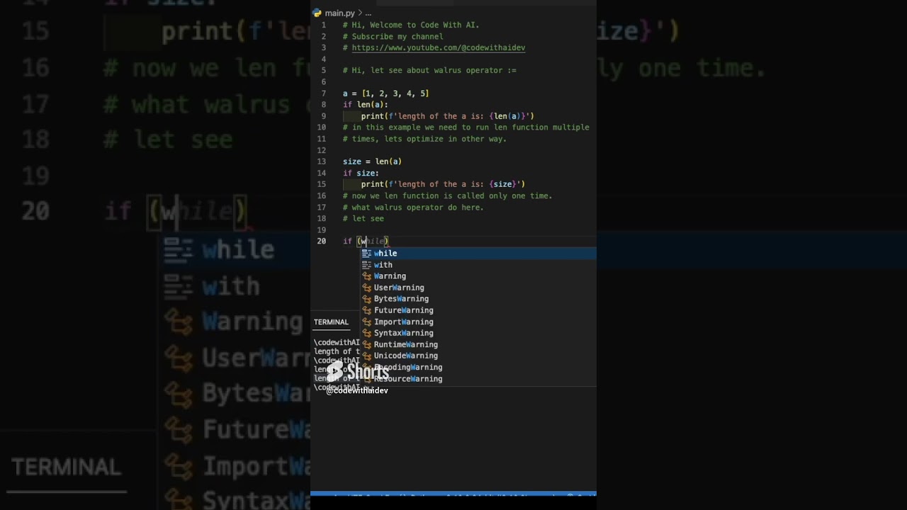 shorthand coding using walrus operator in python | makeup your code 💇‍♂️ #coding #openai | mystery