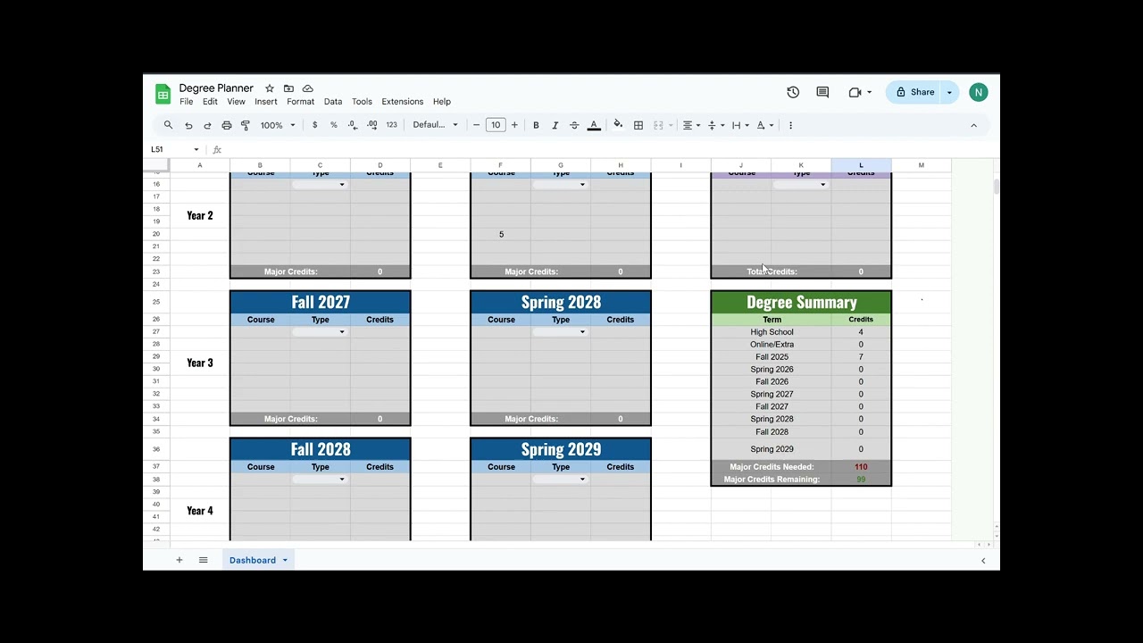 How to Use the Degree Planner | Google Sheets College Course & Credit Tracker Tutorial