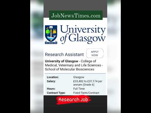 Research Assistant job opportunity β¨ University of Glasgow - School of Molecular Biosciences
