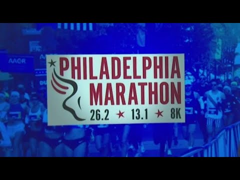 Runners line up for Philadelphia Marathon in Center City along the Parkway