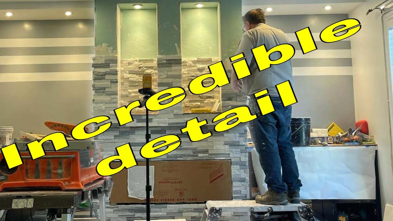 Stacked stone marble fireplace Part 3