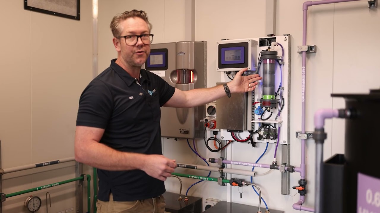 Electrochlorination system for disinfecting water.