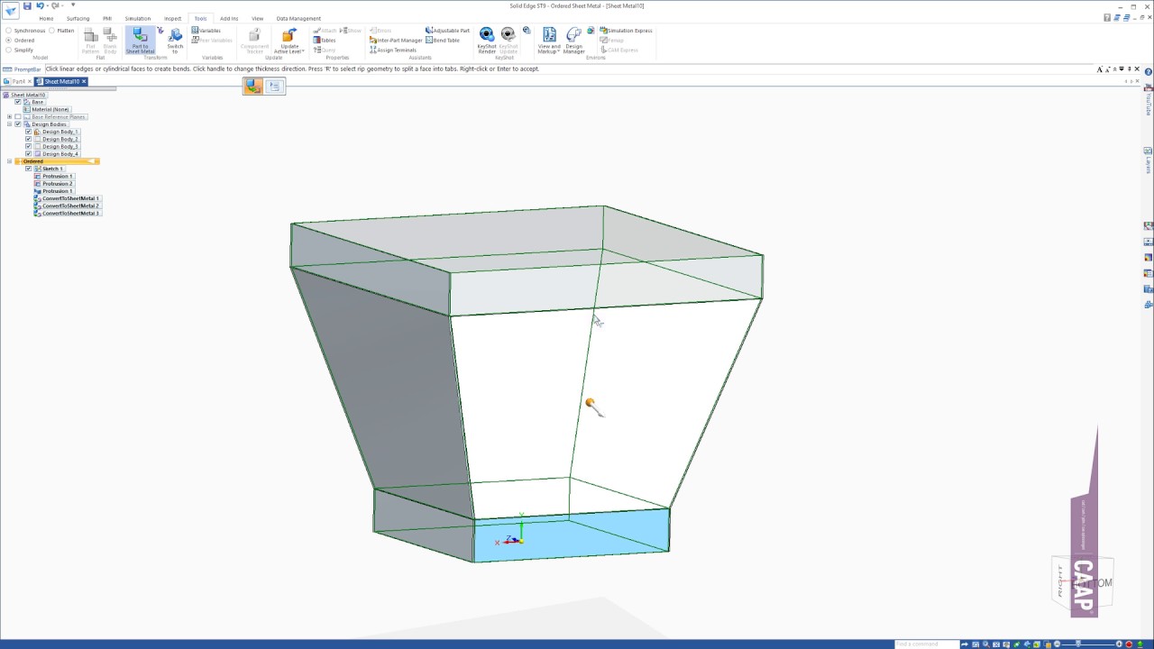Solid Edge - Ordered Part/Sheetmetal - Part to Sheetmetal
