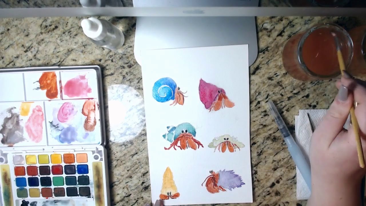 Watercolor Hermit Crabs