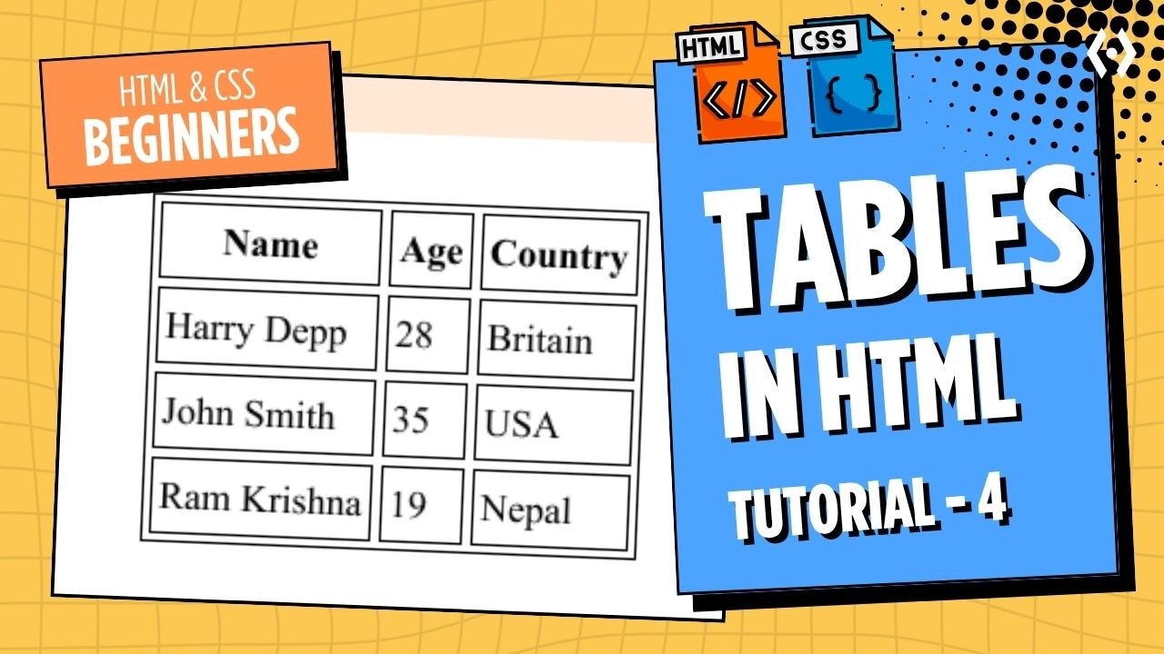 HTML & CSS Tutorial for Beginners | Ep 4: Create Tables Using table, tr, td, th Tags - Explained