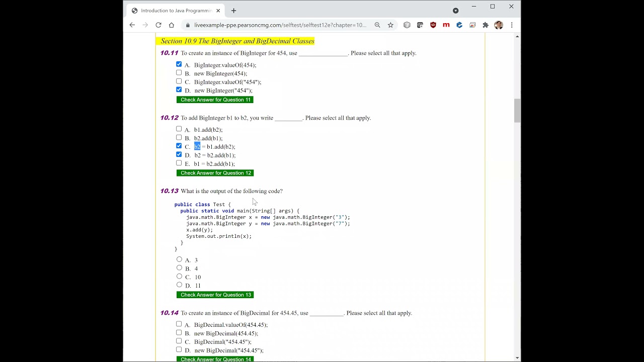 Daniel Liang Java Chapter 10 Multiple Choice Questions