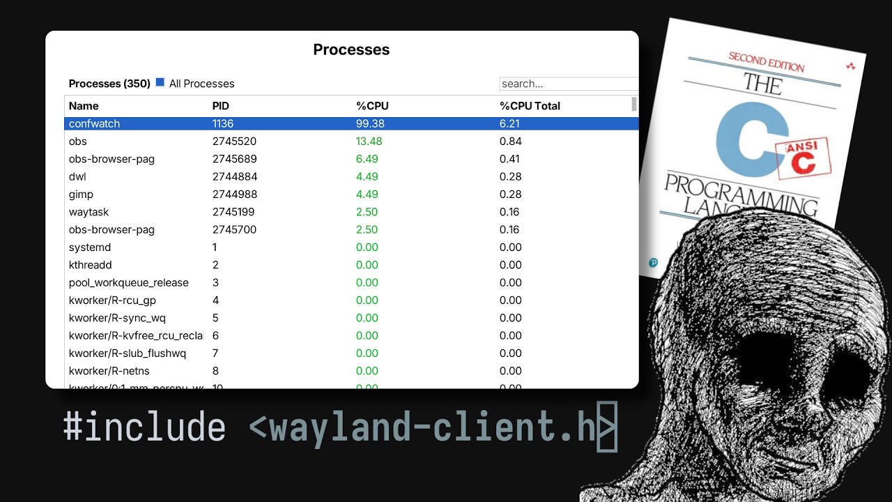 Writing a GUI Task Manager from scratch in C using only libwayland