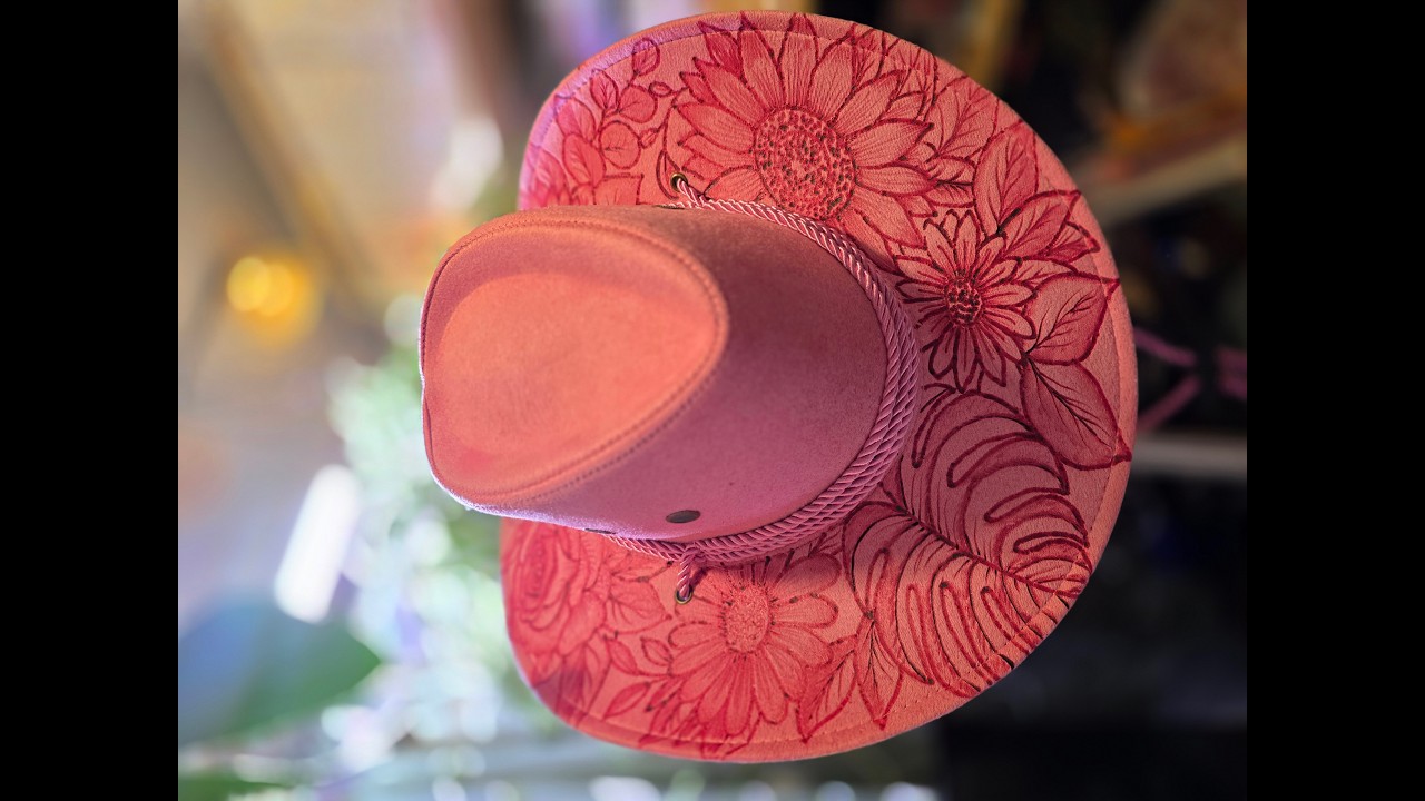 Hat Burning on a Pink Faux Suede Cowboy Hat