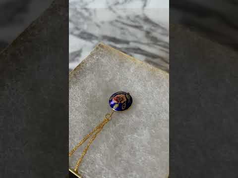 Vintage small puffy blue single pink rose floral cloisonné enamel necklace: BlueSagittarius 🔗