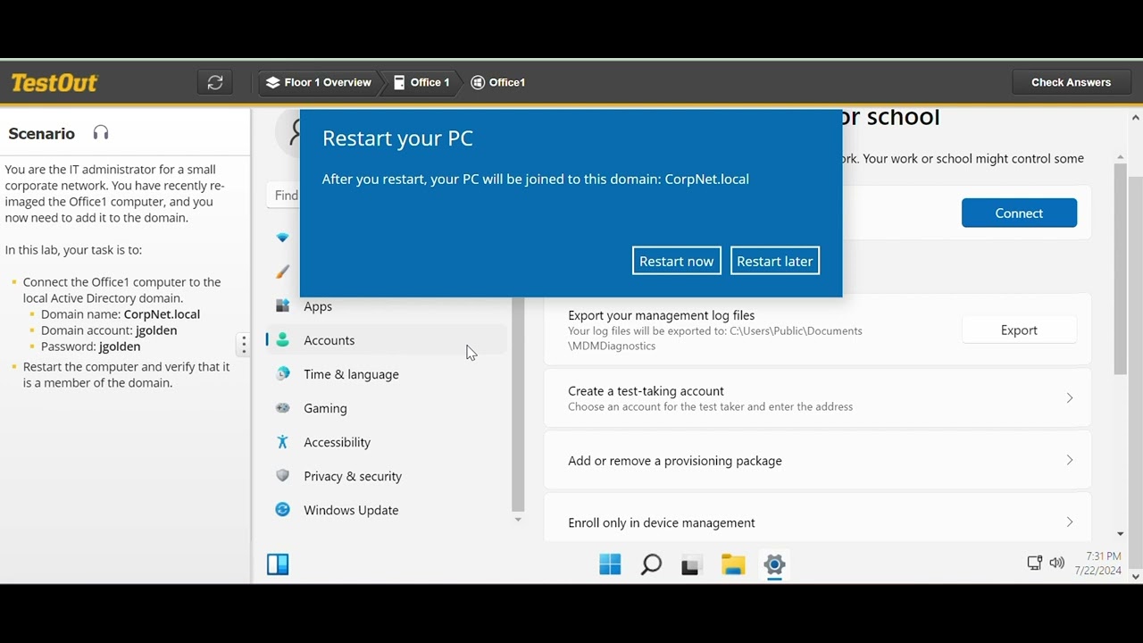 5.1.4 Join a workstation to a Domain | TestOut