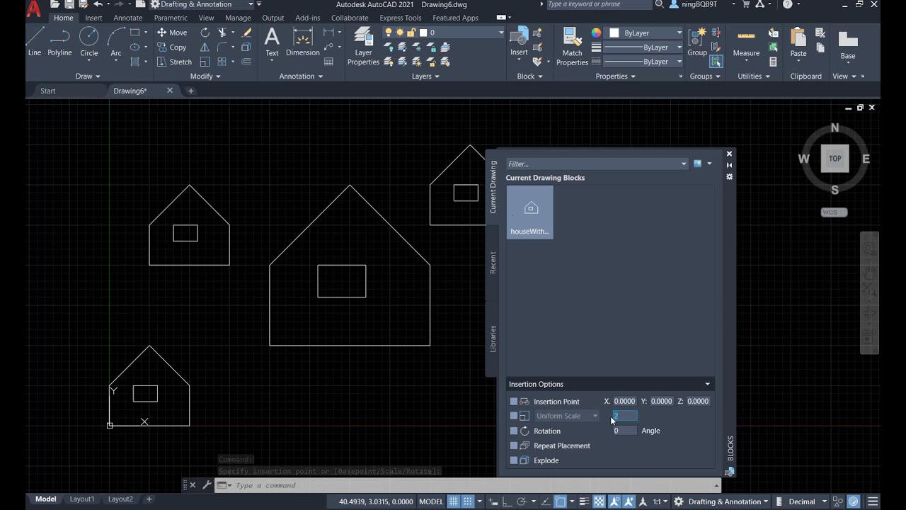 AutoCAD 2021 Tutorial: Block(II)-how to insert an existing block and chose insertion options?
