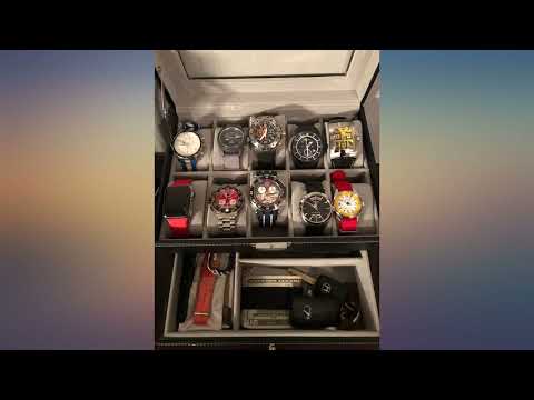 BEWISHOME Watch Box Organizer with Valet Drawer - Real Glass Top, Metal Hinge, review