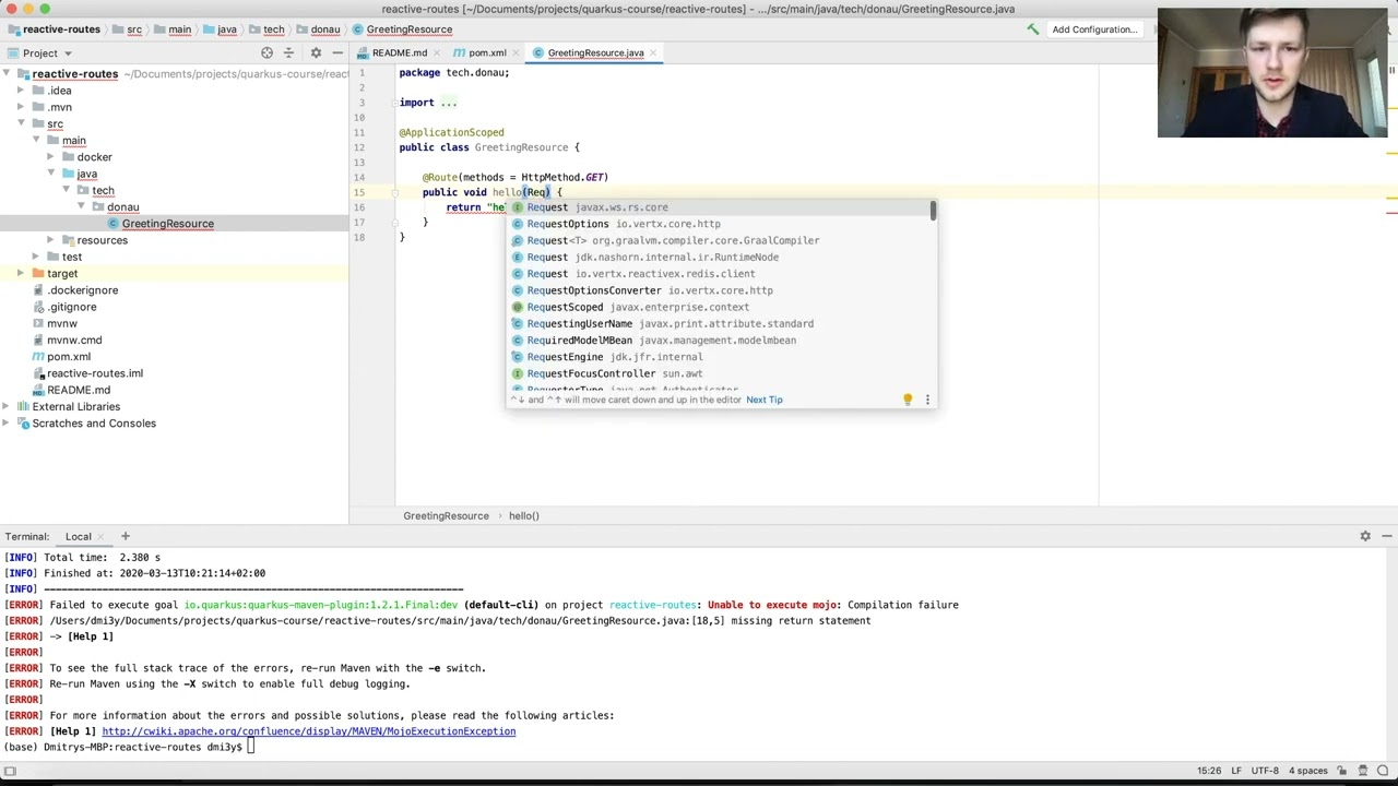 Quarkus Backend development with Java and GraalVM - Using Reactive Routes