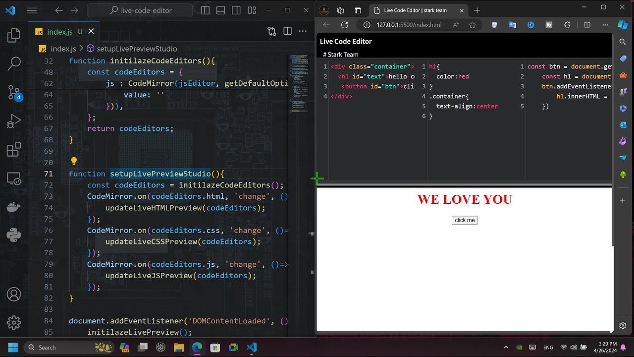 ASMR Programing Live Code Editor App with HTML, CSS and JavaScript