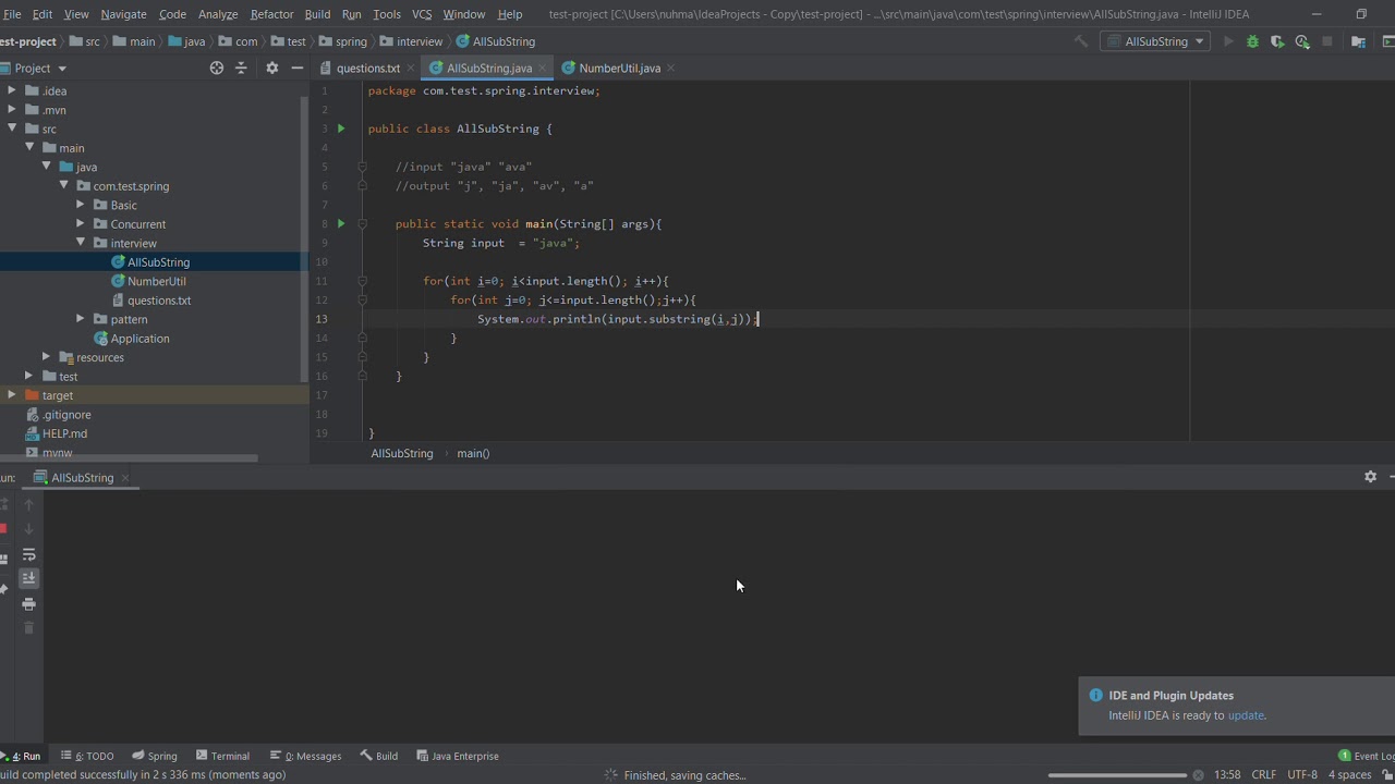 Finding all the substring of a string java coding example