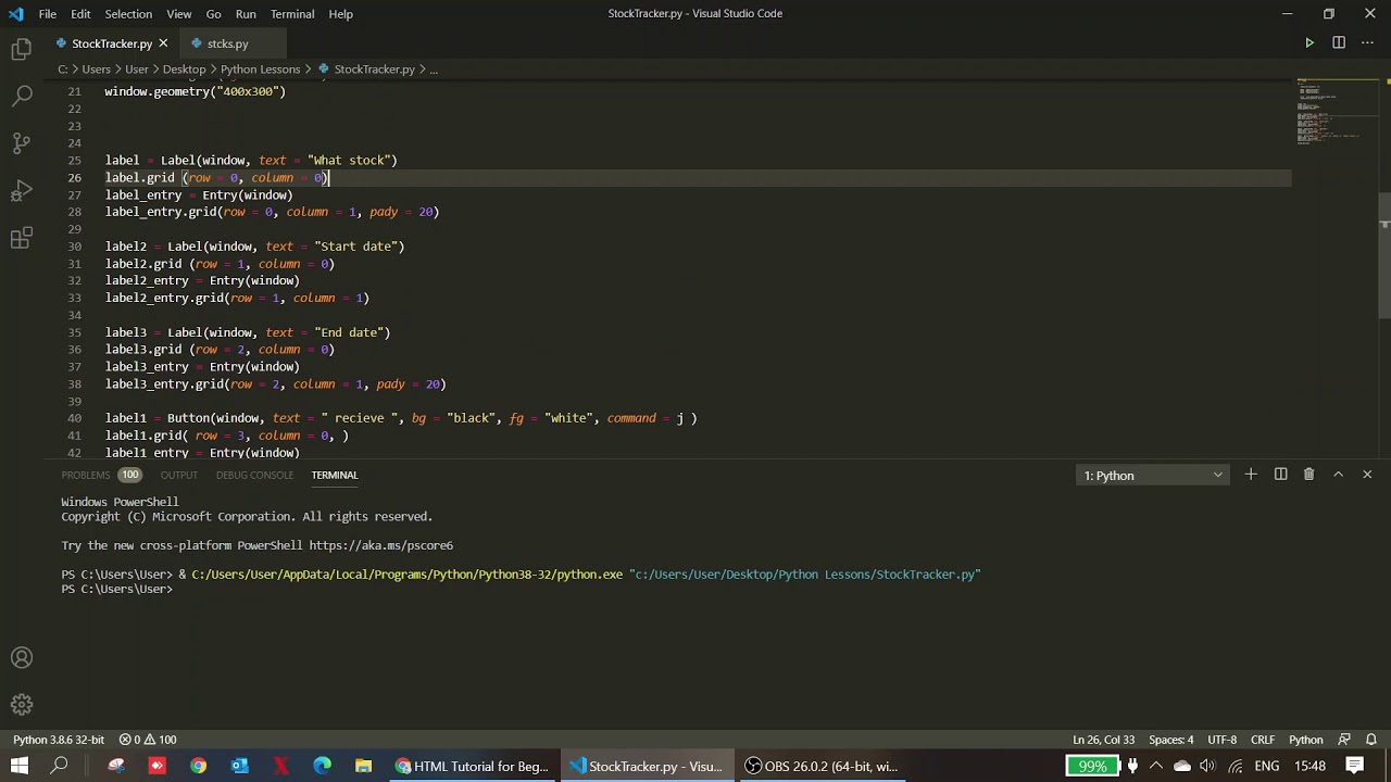 tkinter and pandas data reader stock tracker using python on vscode