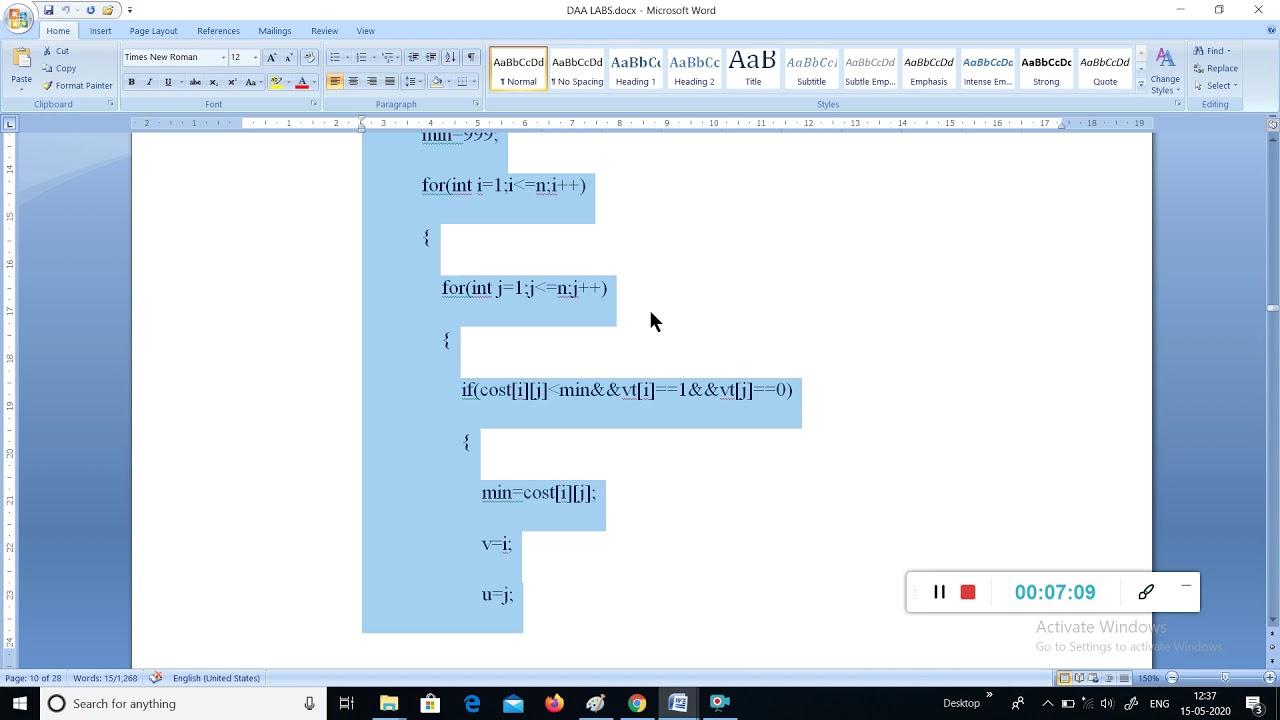DAA  Lab Experiment 9