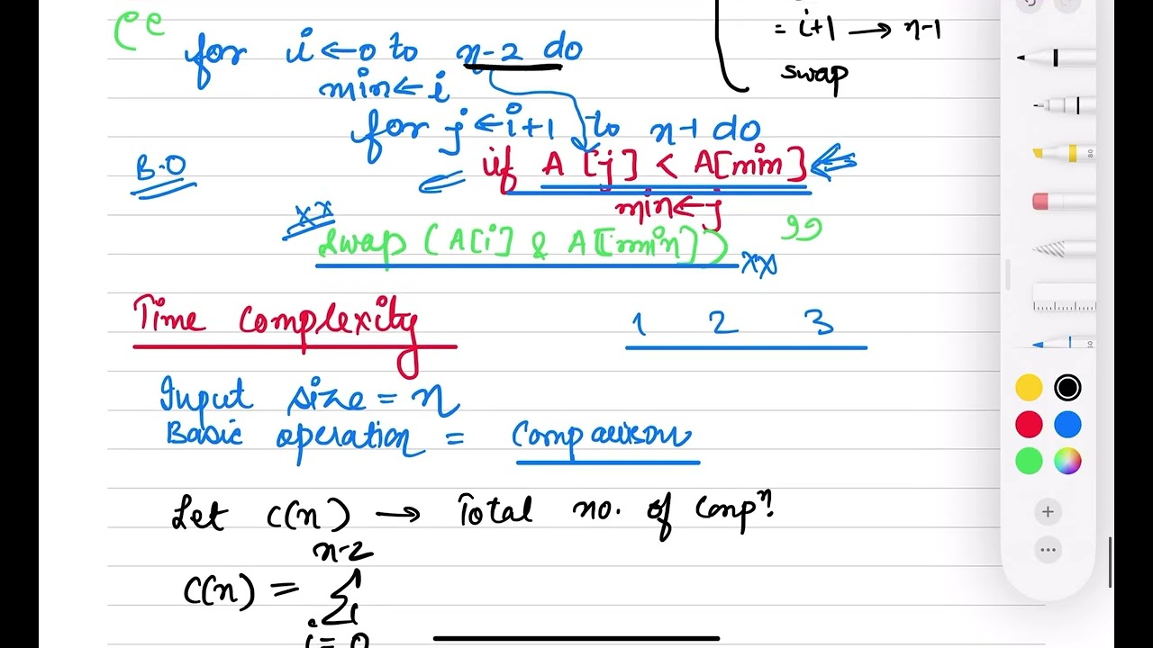 Selection Sort Algorithm || Code Snippet || Time Complexity and Space Complexity Derivation ||