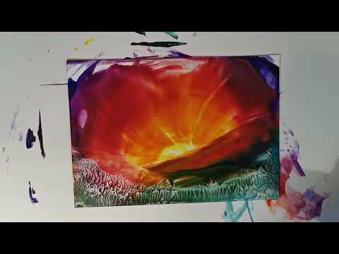 Sunset and hills: fast-forward encaustic painting