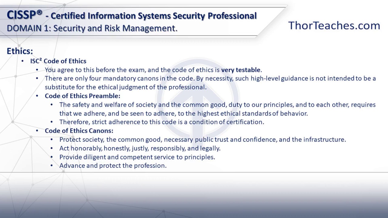 Cissp Domain 1 Ethics Thorteaches Cissp Cism And Pmp Training