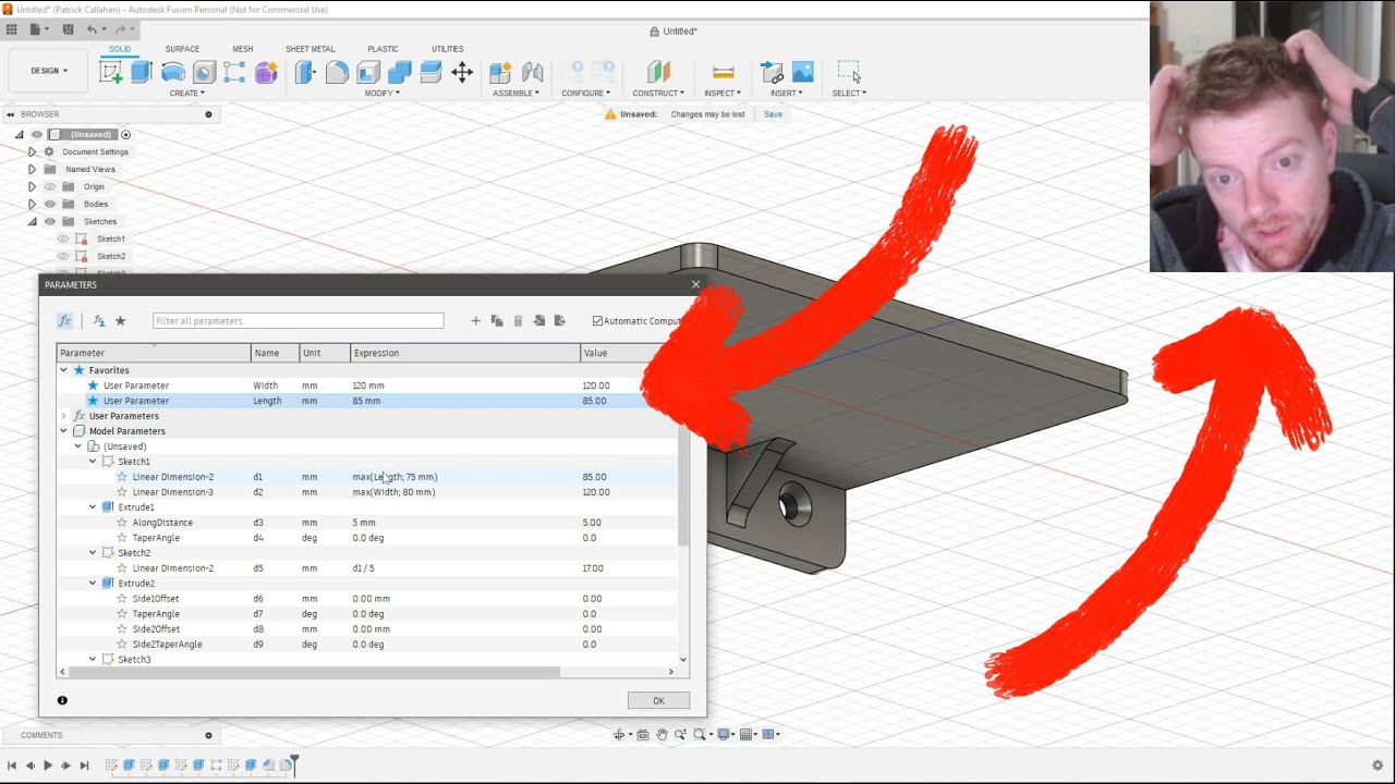 Fusion360 Tutorial - Parametric Modelling with User Parameters