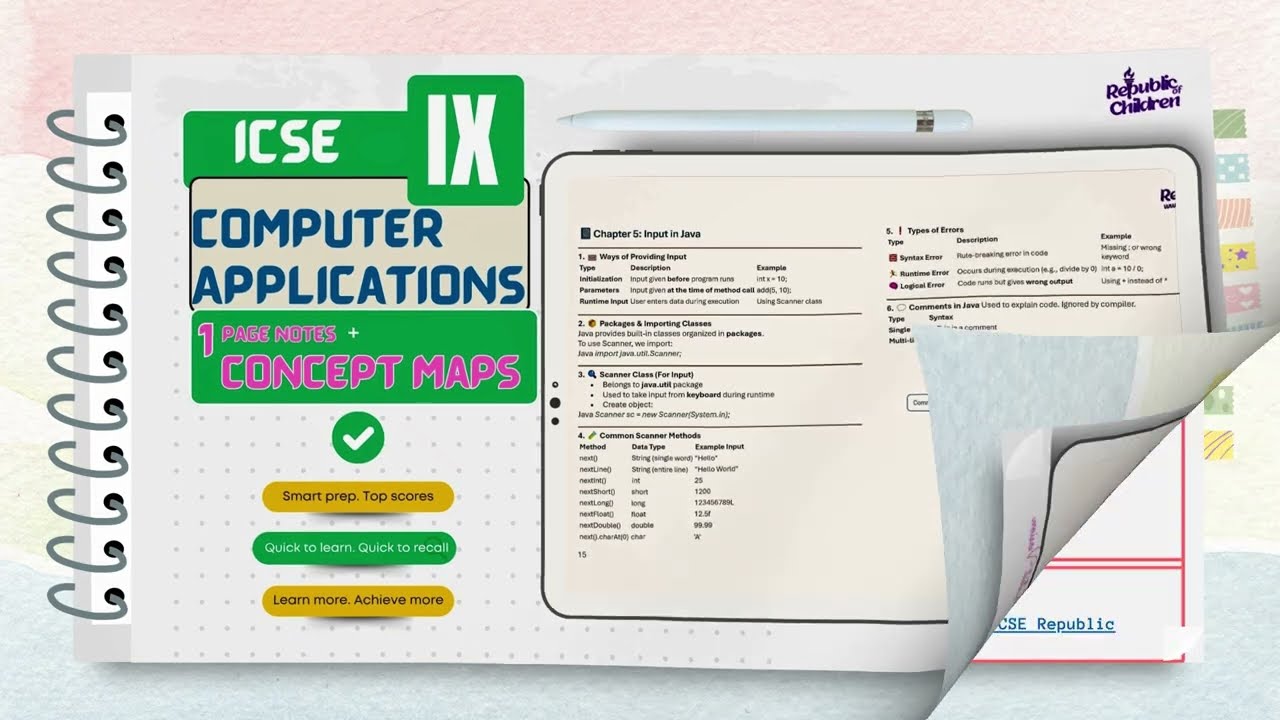 ICSE Class 9 Computer Applications 💻 | Java Basics + 1-Pager Notes with Worksheets PDF