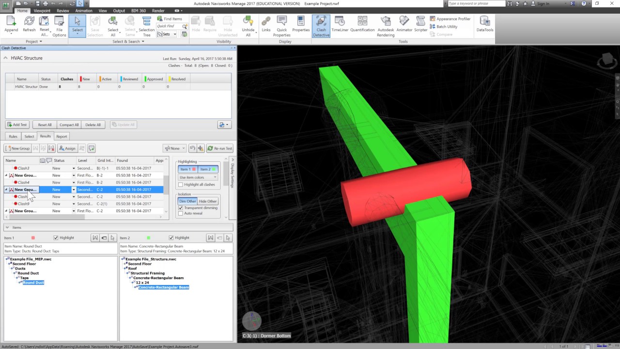 Navisworks Tutorial 13: Beginner: Clash Detection HVAC vs Structure