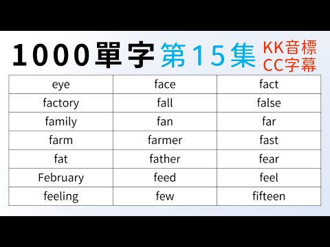 英語單字1000 只唸英文重複三次 英文單字複習一次 快速背單字 英檢單字 初級單字 國中英文 │ 附KK音標 CC字幕 單字彙整 │ Vocabulary │ 第15集