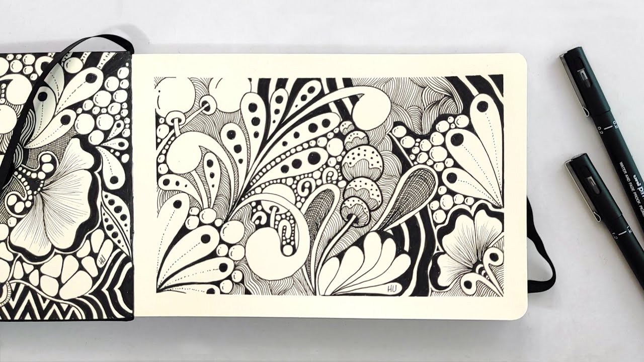Zentangle Inspired Art | Relaxing Black & White Pattern Drawing