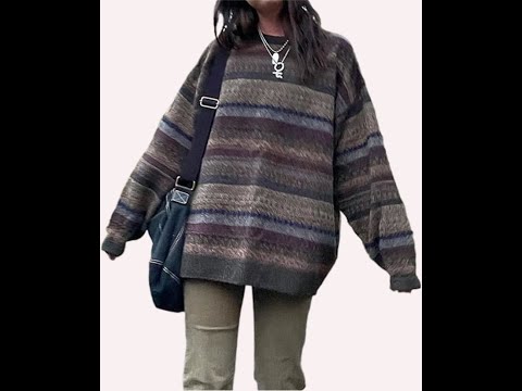 Women Y2K Argyle Striped Pullover Sweater Casual Long Sleeve Round Neck Vintagesweatshirts for women