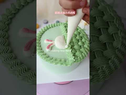 Yummy green basket cake with rabbit face cake design 2023 cake design Cooking real food
