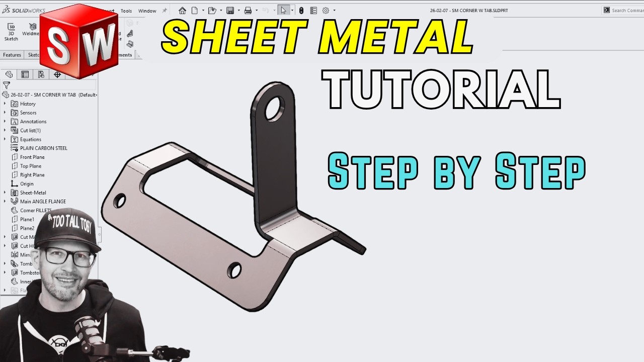 SolidWork Sheet Metal Tutorial - Angled Corner Part with Tab