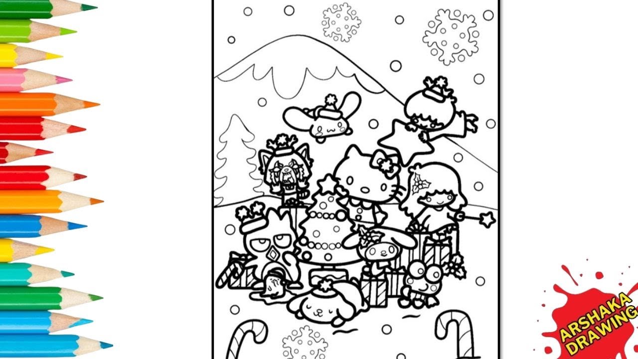 Cute All Sanrio Characters Decorating Christmas Tree Coloring Page | How to Color My Melody Friends