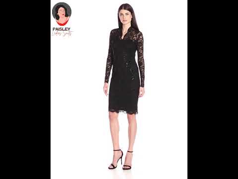 Marina Women's Long-Sleeve Lace Sequin Dress | Formal Dresses
