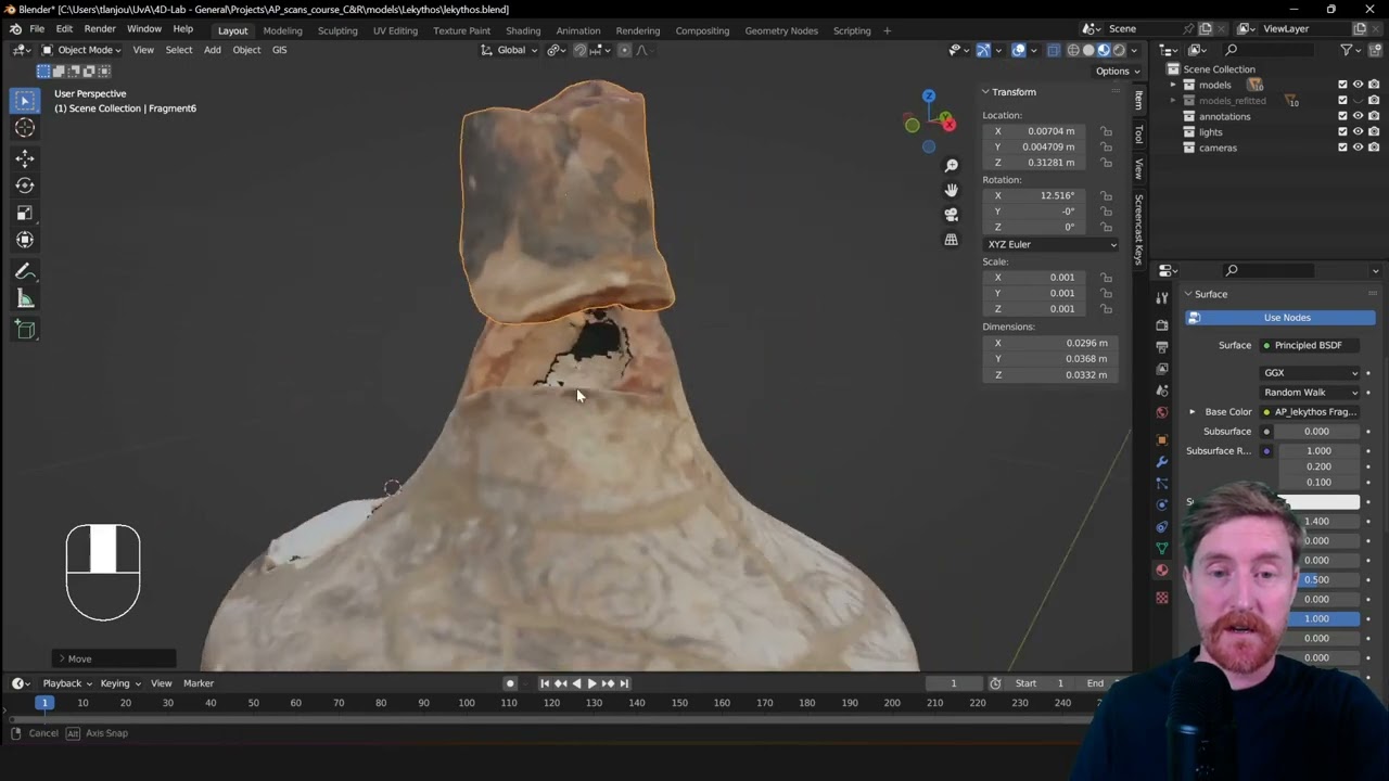 Virtual Reassembly of Scanned Artefacts in Blender