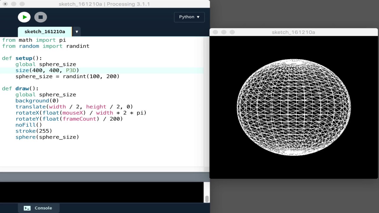 A rotating sphere with Python and Processing