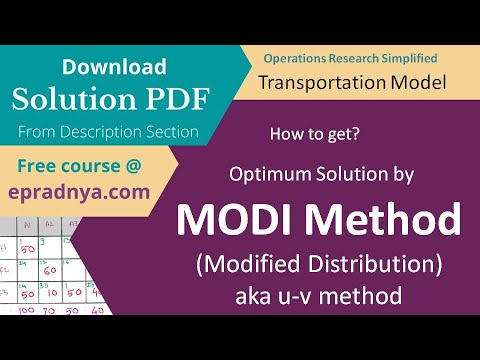 Transportation problem MODI method | U V method with Optimal Solution | Solution PDF