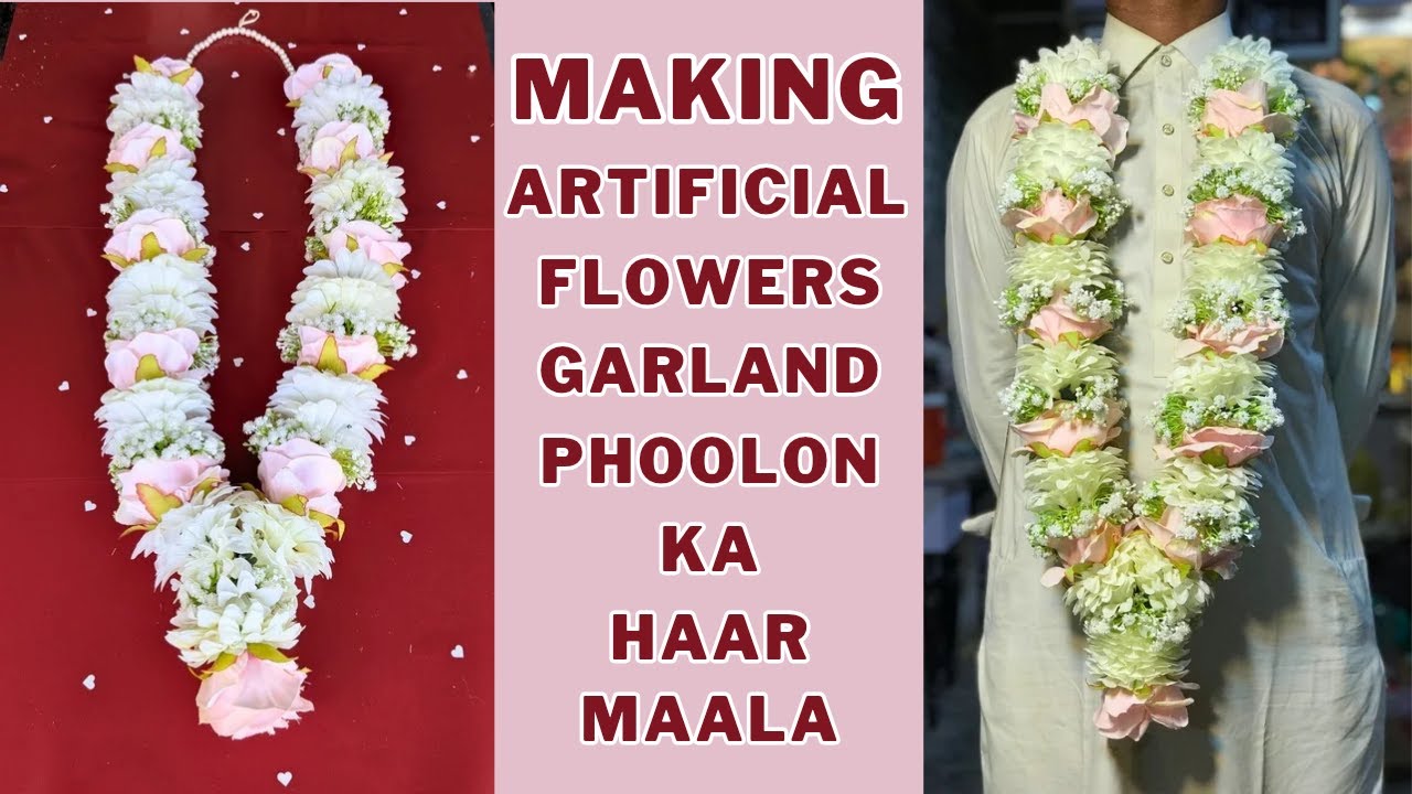 How To Make Artificial Flowers Garland Tutorial | Phoolon ka Haar Making at Home || Pholon Ki Maala